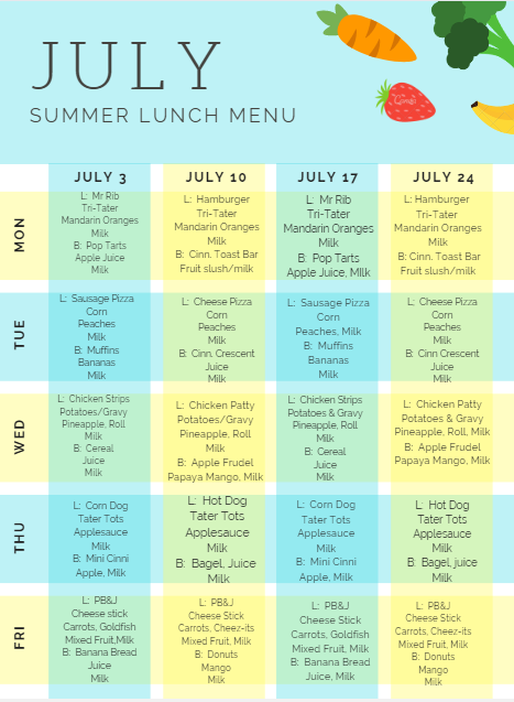 July Lunch & Breakfast Menu | Kingman Elementary School